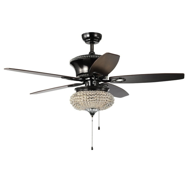 Vasilisa II 1-light Crystal 5-blade 52-inch Pear Black and Chrome ...