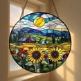 Cottage and Wildflower Field Glass Suncatcher, Window Hanging Scenic ...
