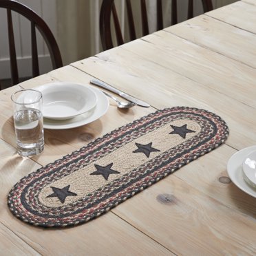 VHC Brands Heritage Farms, Braided Jute Table Runner, Oval, Red Black ...