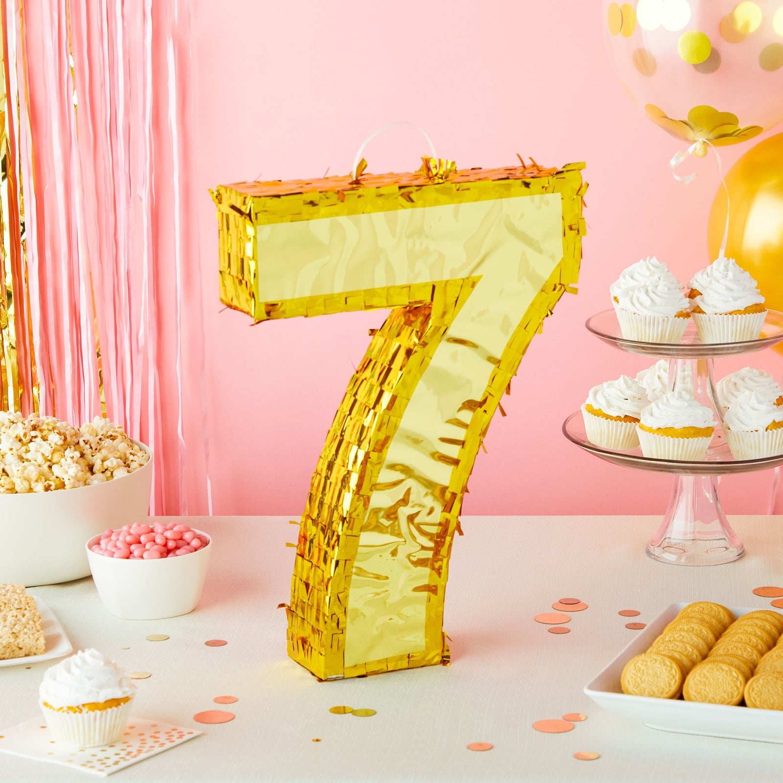 Small Gold Foil Number 7 Pinata for Kids 7th Birthday Party Supplies ...