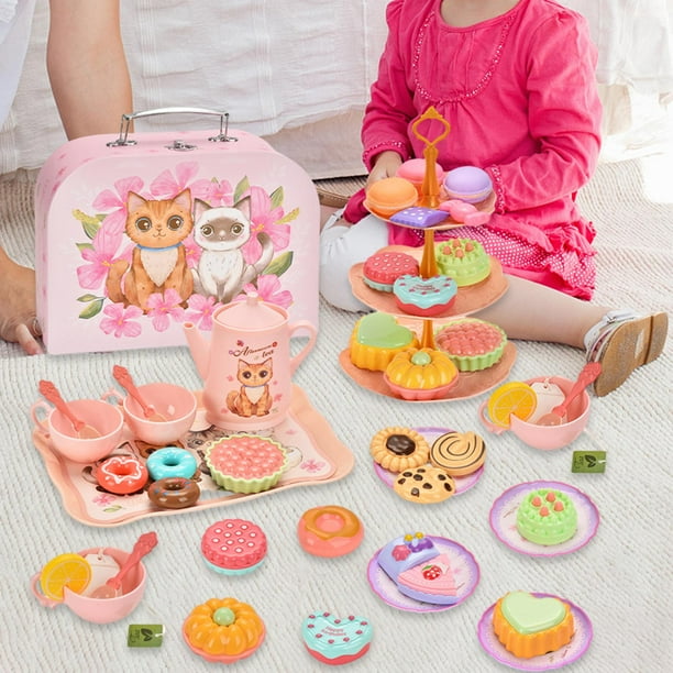 Runquan Kids Tea Set Dessert Toys Teapot Cups Tray Kitchen Pretend Play ...