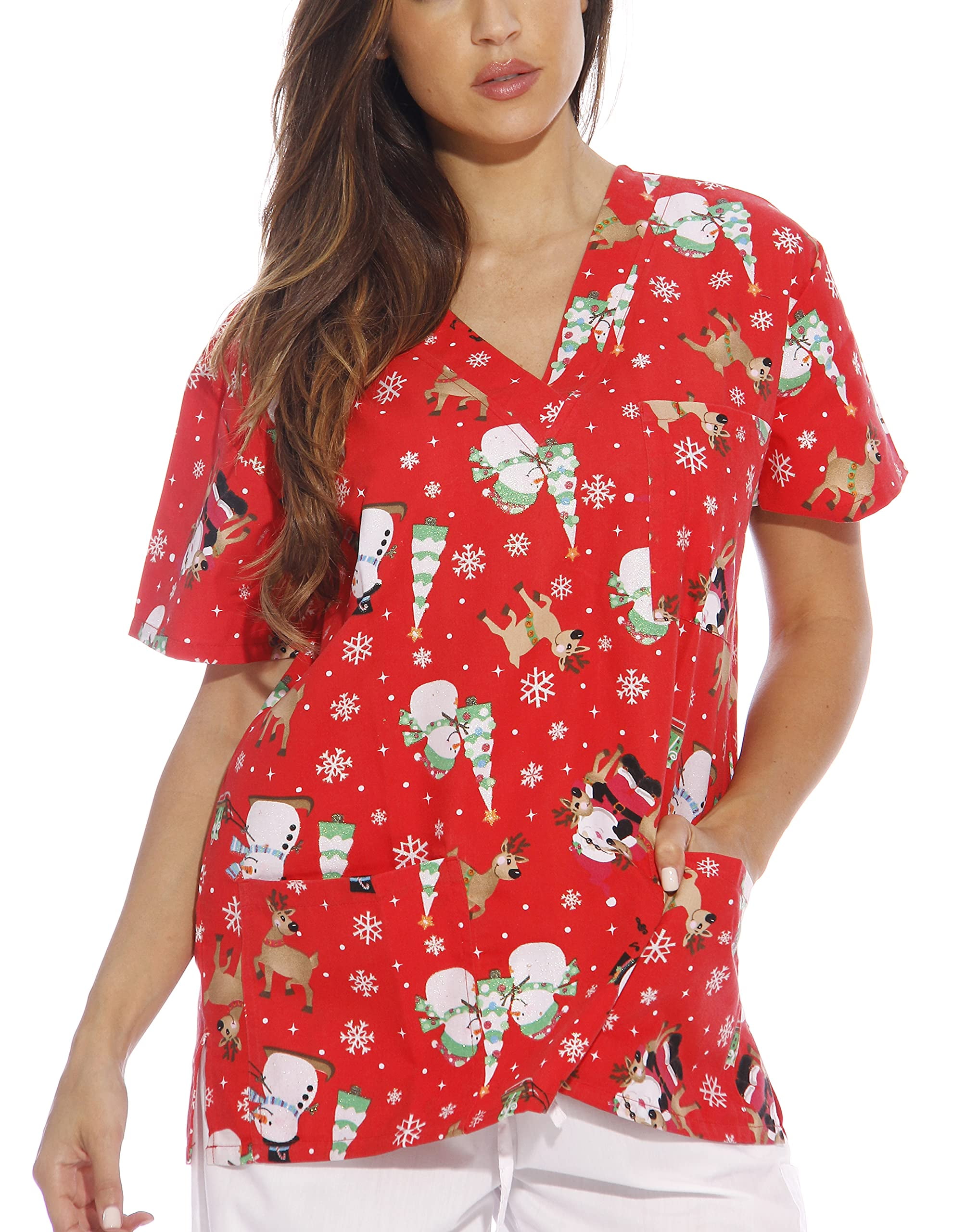 Just Love Christmas Santa Reindeer Glitter Scrub top - Walmart.com