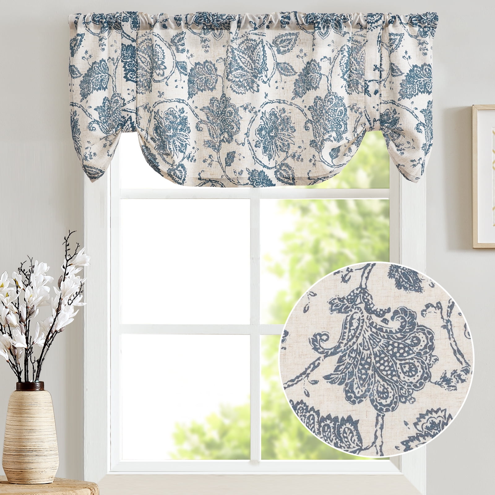Click here for Curtainking Farmhouse Valance 18 Inch Blue On Beig... prices