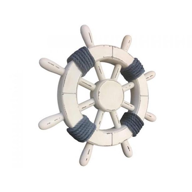 12 in. Rustic White Decorative Ship Wheel with Dark Blue Rope - Walmart ...