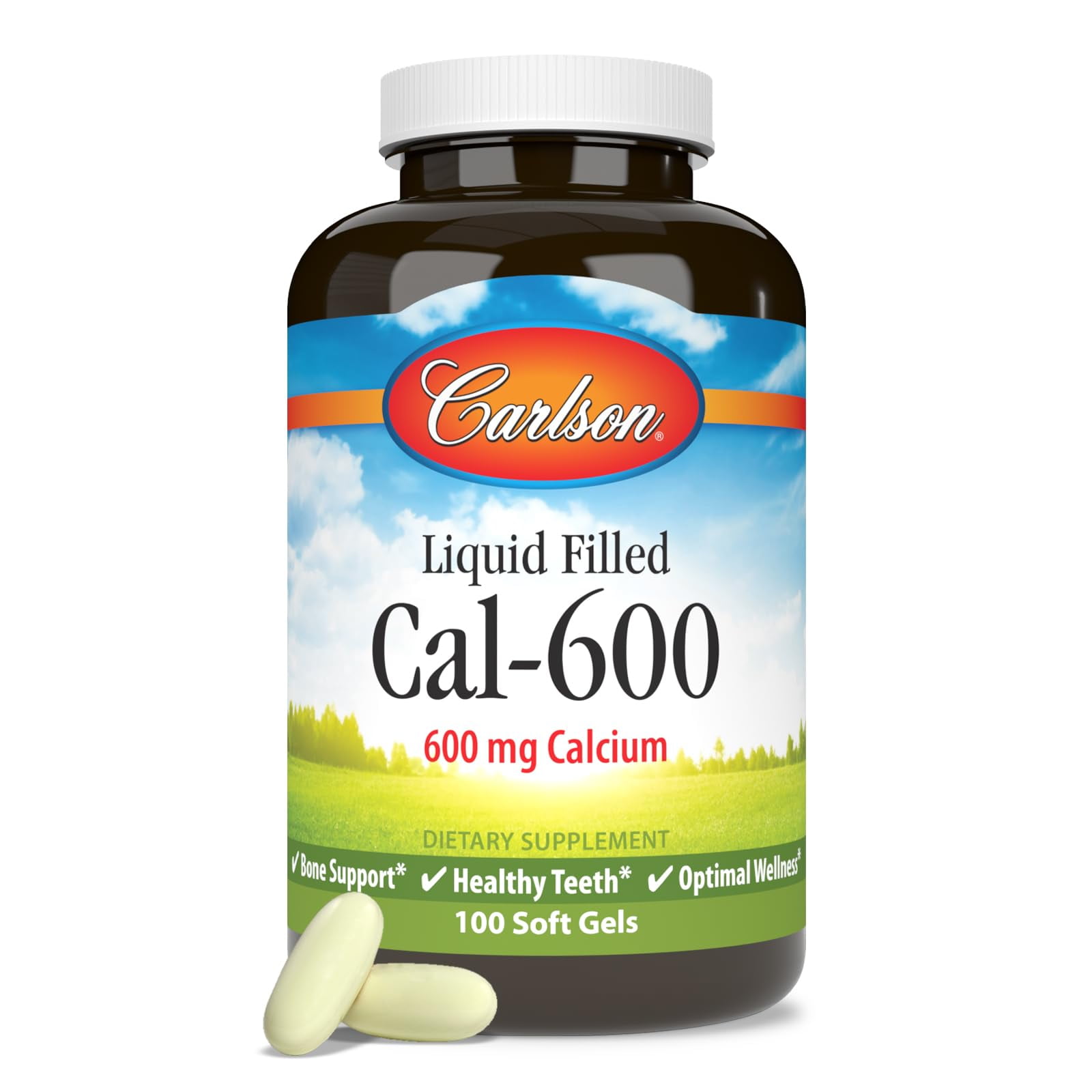 Suplemento Carlson Cal-600 de calcio, 600 mg, soporte óseo, 100 ...