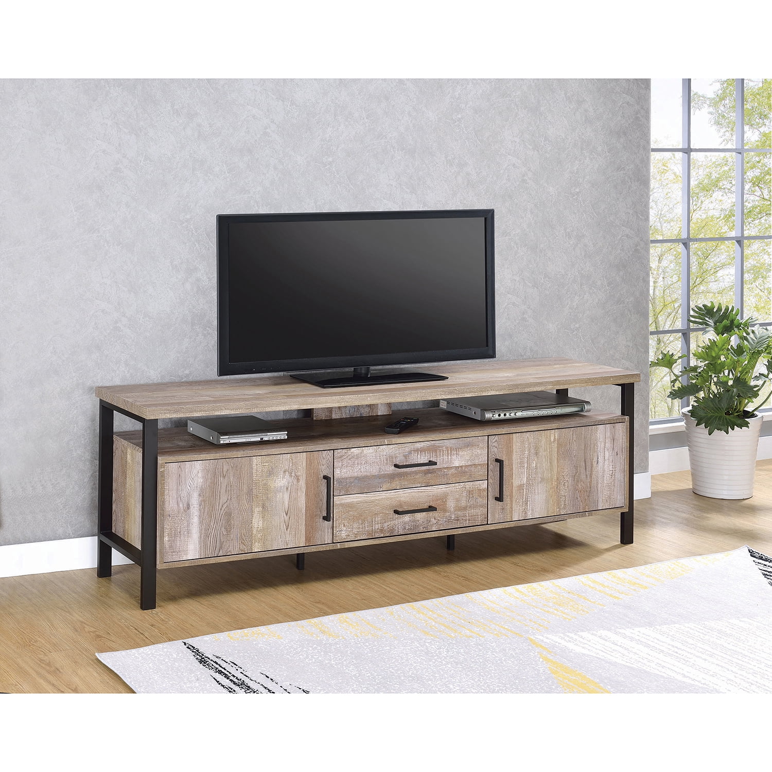 71" 2-drawer TV Console Weathered Oak - Walmart.com