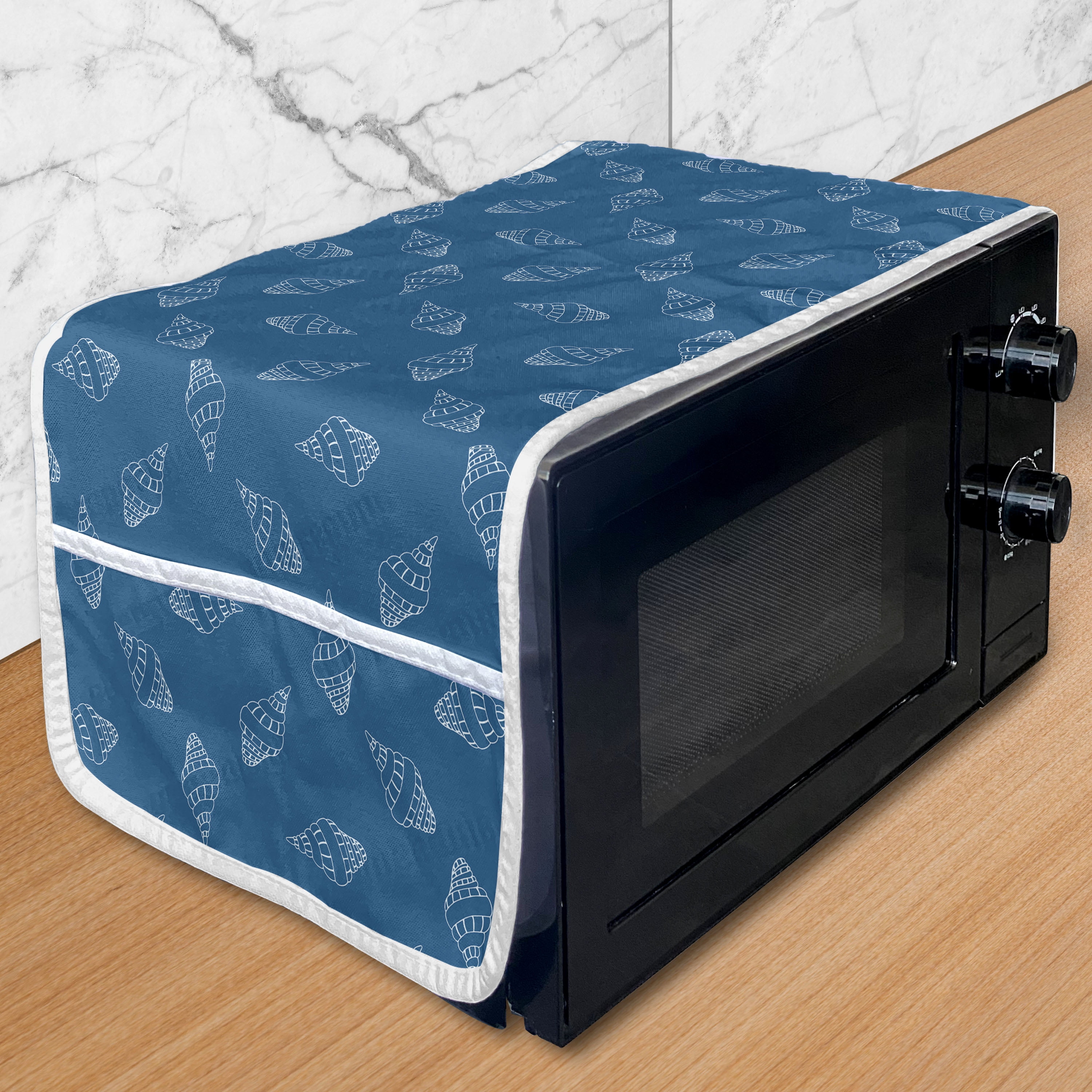 Blue and White Microwave Oven Cover, Abstract Nautical Pattern with ...