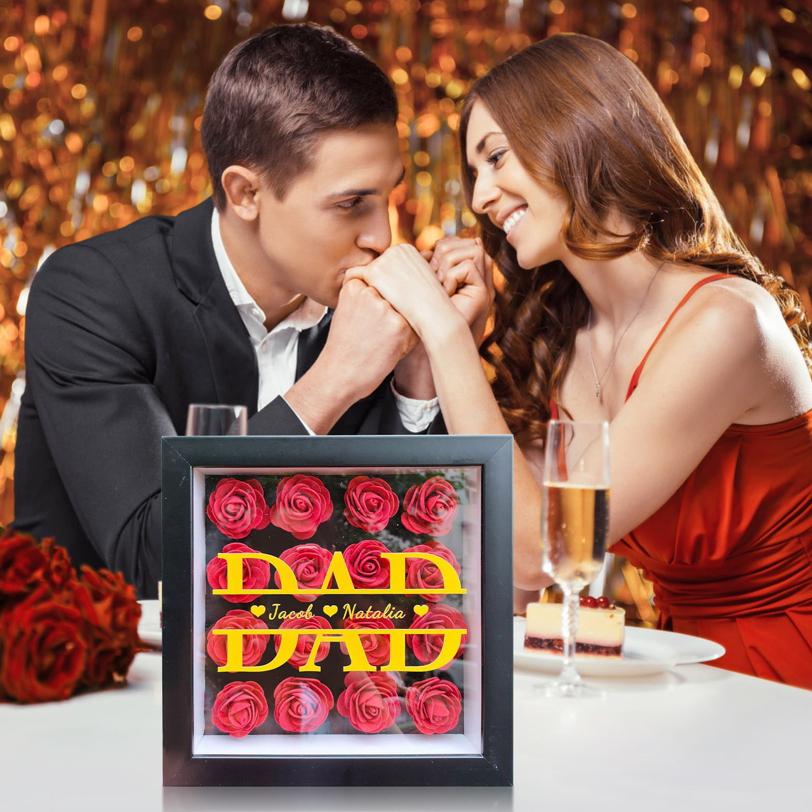 EGNMCR Personalized Mom Flower Shadow Box With Name Preserved Rose Picture Frame Customized ...