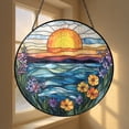 Coastal Sunset Ocean Stained Glass Suncatcher, Round Window Hanging ...