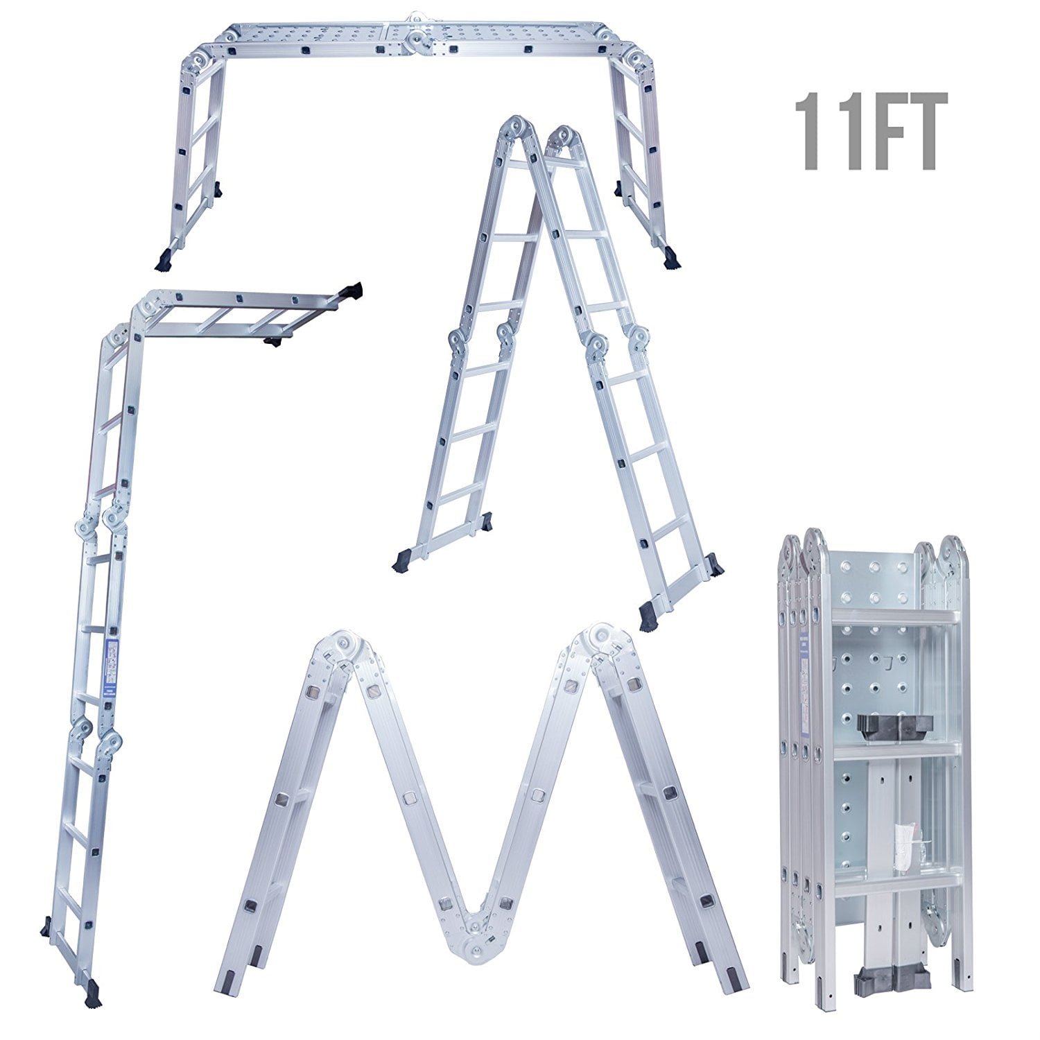 Uenjoy 11Ft Aluminium Multi-Purpose Folding Step Ladder Scaffold ...