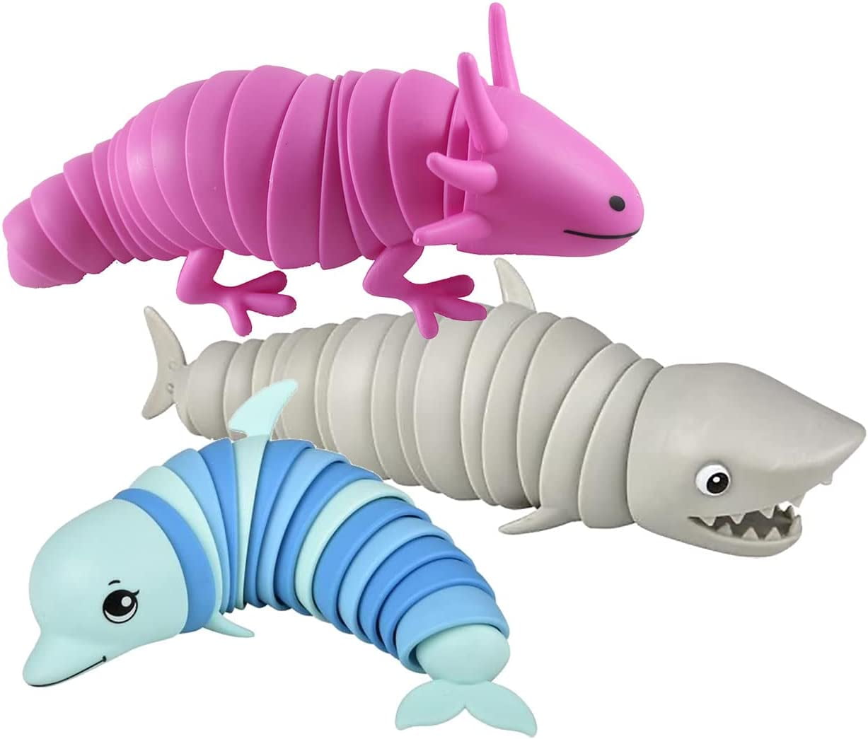 3 Sea Fish Wiggle Animals Fidget Toys - Axolotl, Dolphin, Shark ...