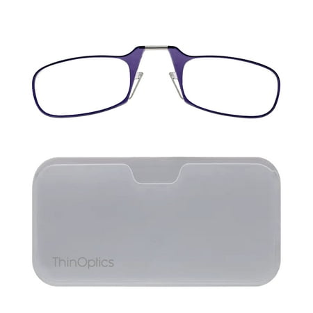 ThinOptics Universal Pod Rectangular Reading Glasses, Purple Frames/White Case, 2 x + 2 ...