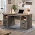 Sauder Sonnet Springs Engineered Wood Executive Desk in Pebble Pine ...
