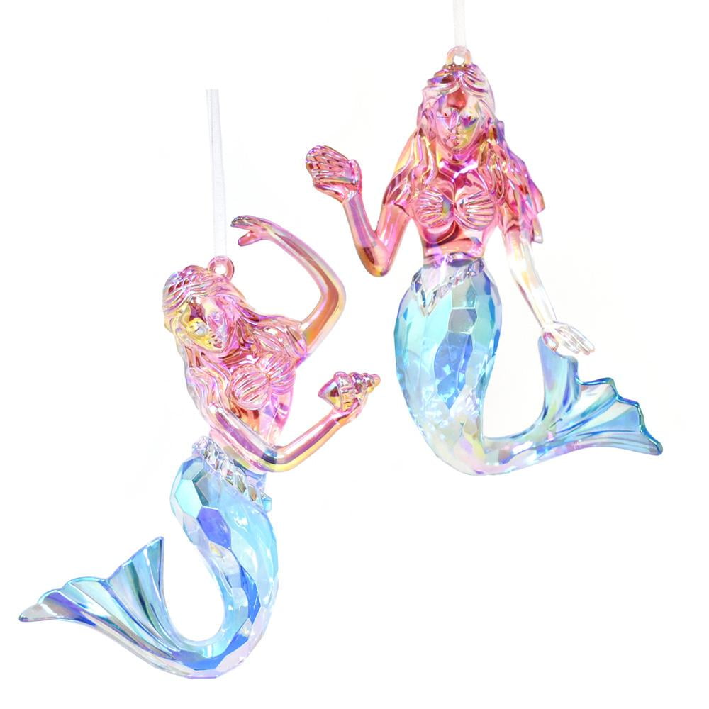 Acrylic Mermaid with Seashell Christmas Ornaments, Pink/Blue, 4-1/4 ...