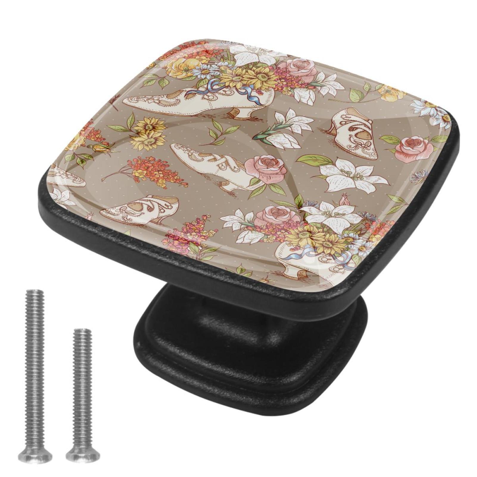 4 Pcs Cabinet Handle Drawer Pulls Flowers Shoes Patterns Knobs with ...