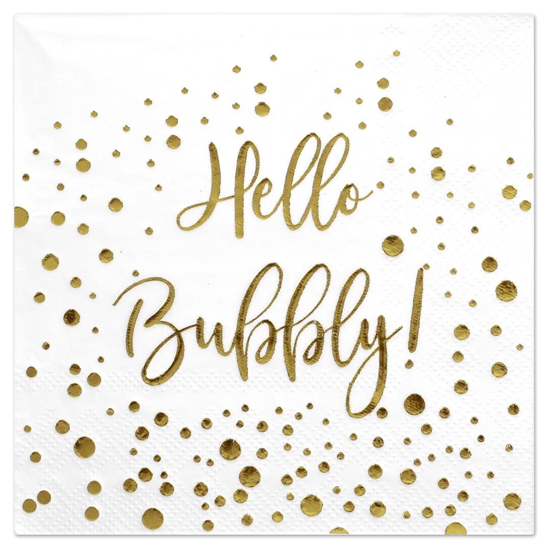 Andaz Press Hello Bubbly, Funny Quotes Cocktail Napkins, Gold Foil ...