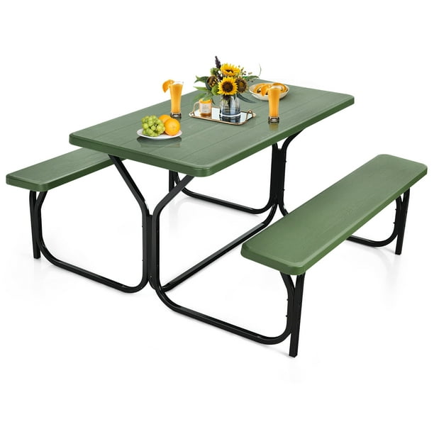 Gymax Picnic Table Camping Picnic Bench Set Backyard Garden Patio ...