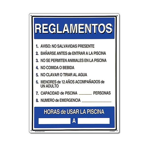Poolmaster Spanish Language "Reglamentos Pool Rules" Sign for ...