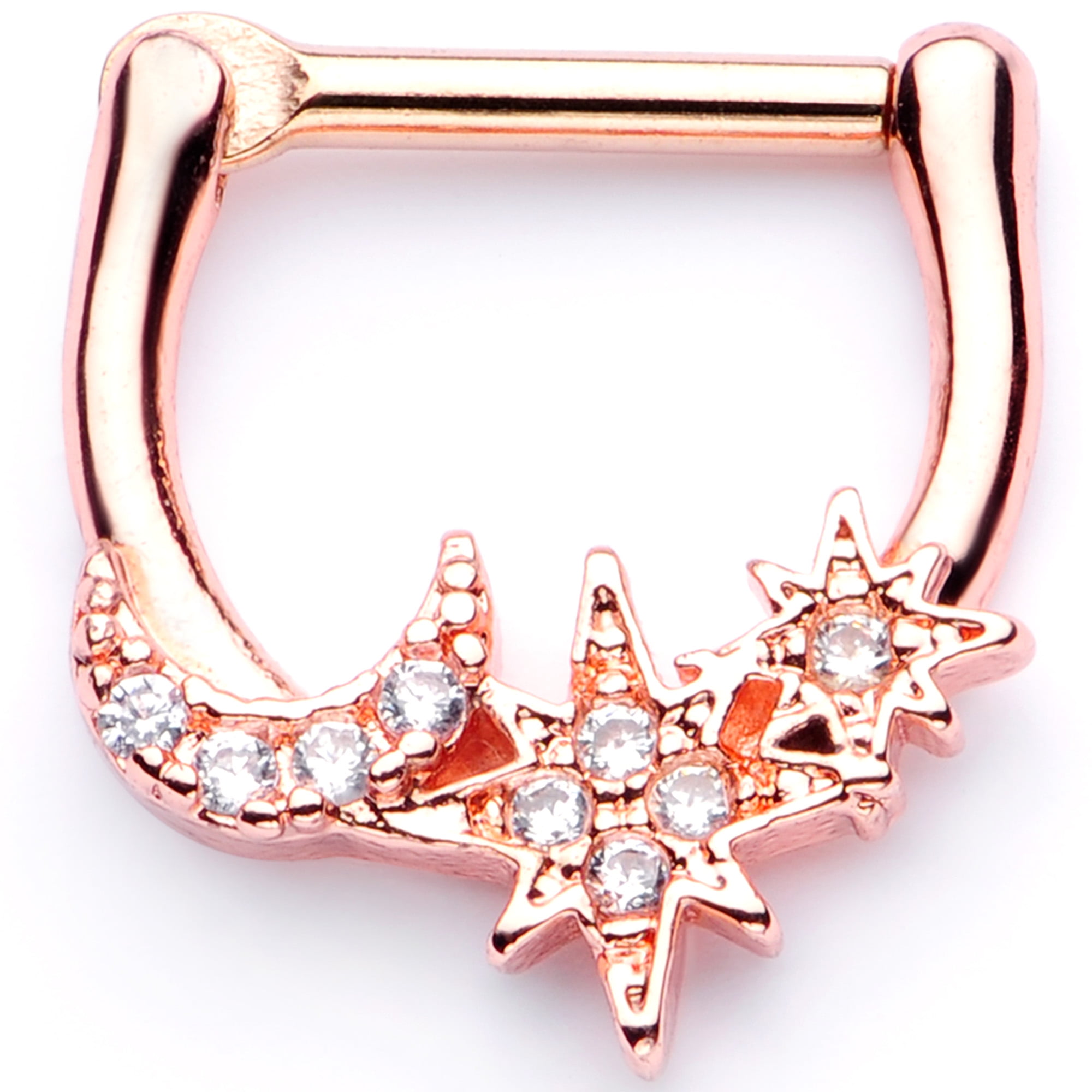 Body Candy 16G Anodized Steel Septum Jewelry Rosy Clear Accent Moon ...