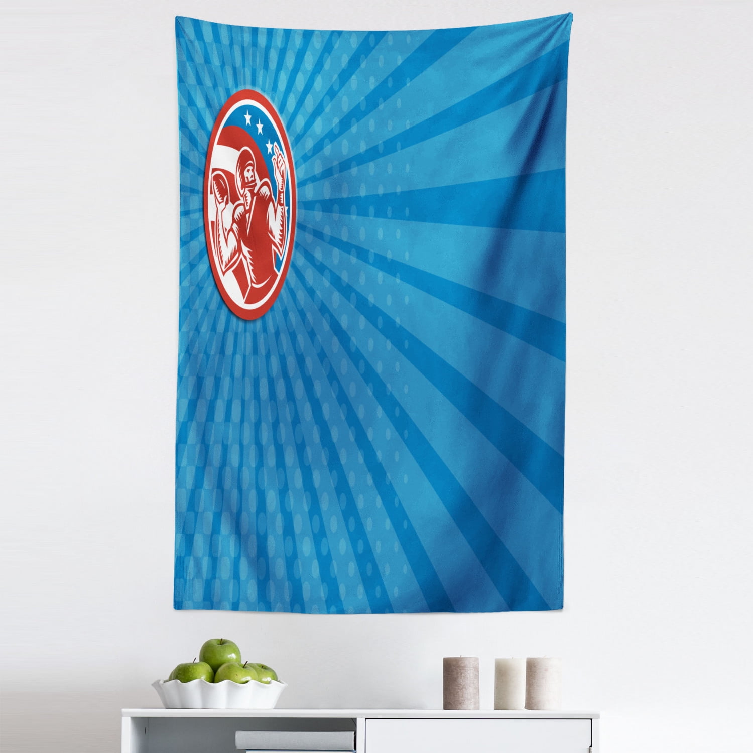 Blue Tapestry, Pop Art Gridiron with Old Fashioned Visual Properties ...