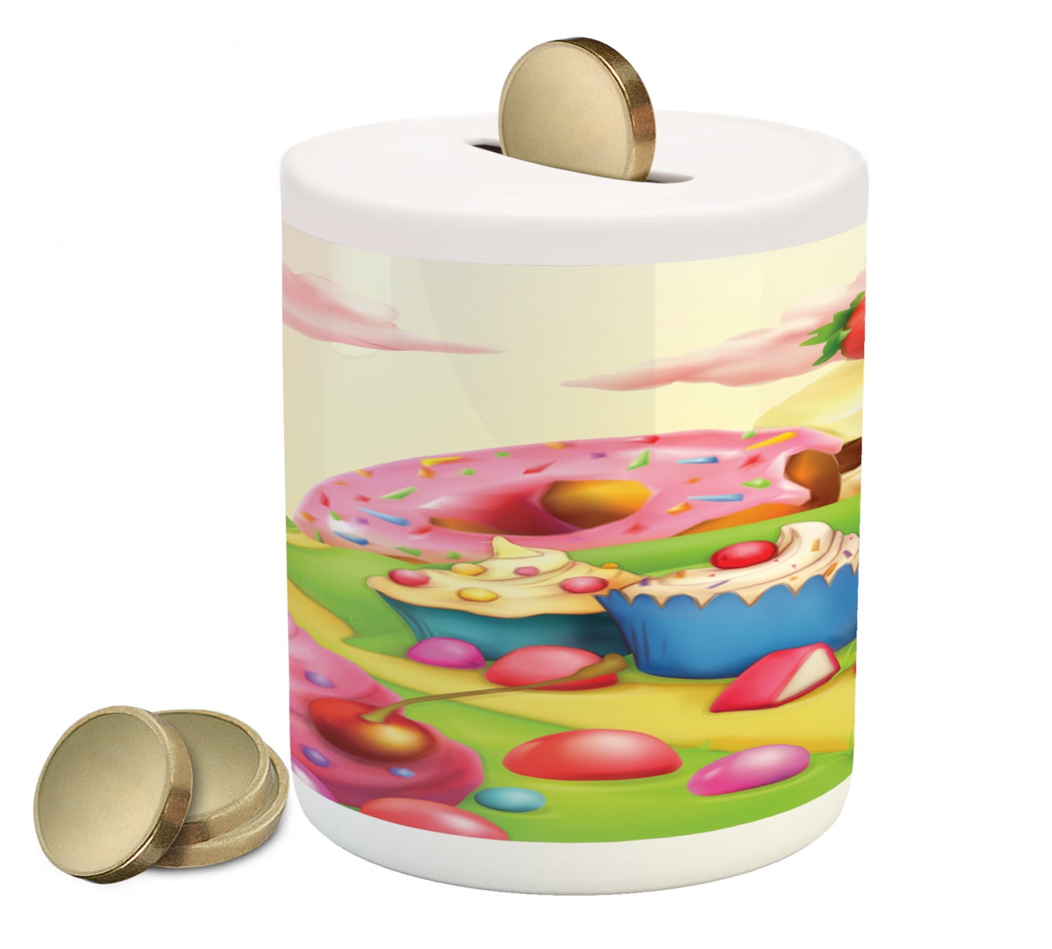 Modern Piggy Bank, Yummy Donuts Land Cupcakes Ice Cream Cotton Candy ...