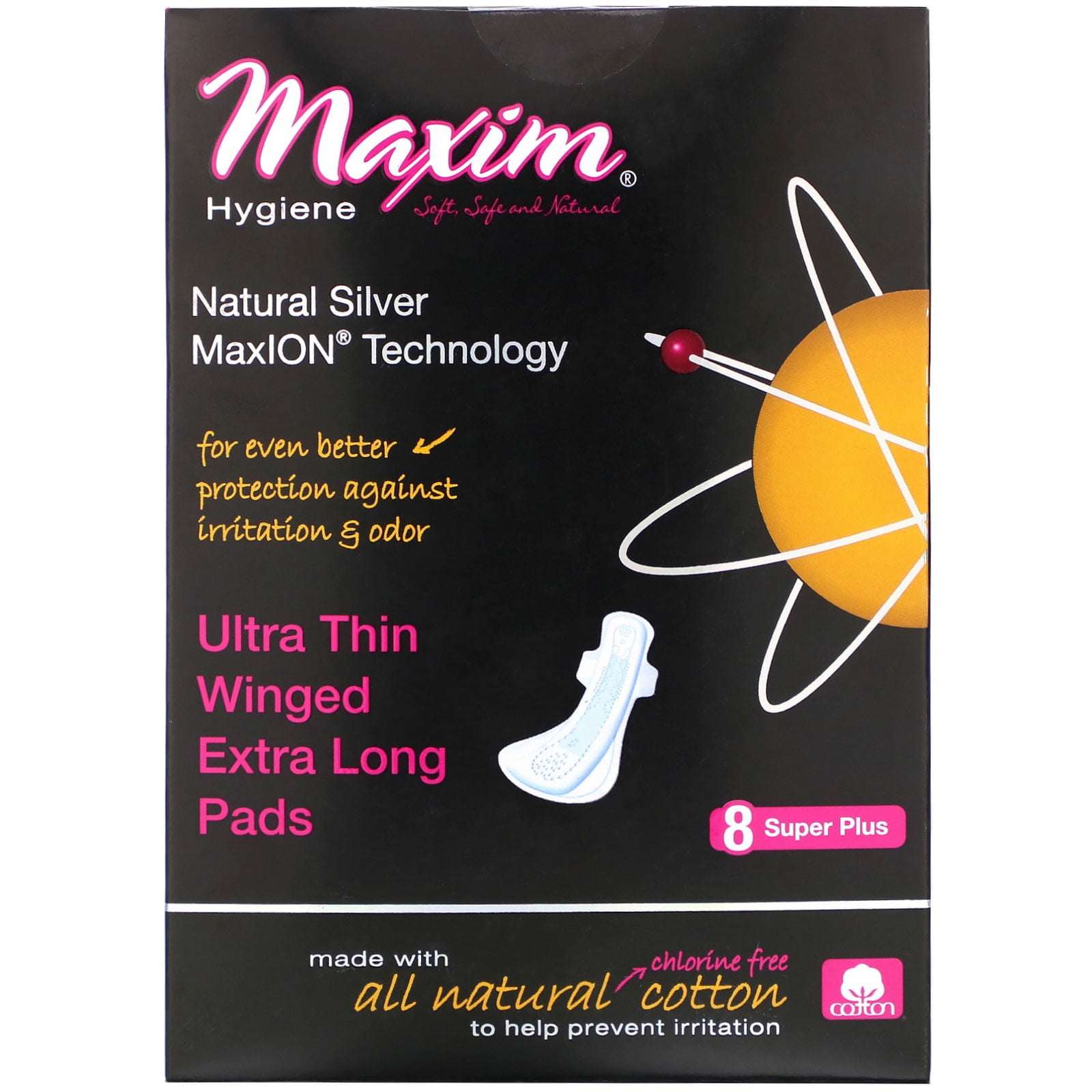 Maxim Hygiene Products Ultra Thin Winged Extra Long Pads, Natural ...