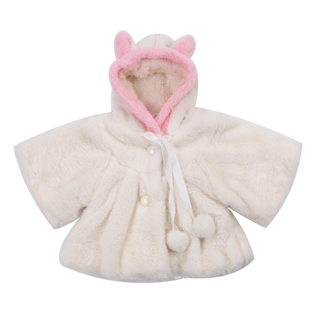 Mubineo Baby Girl Faux Fur Coat Pearl Button Bow Cute Bunny Ear Hooded Outwear Thick and Warm ...