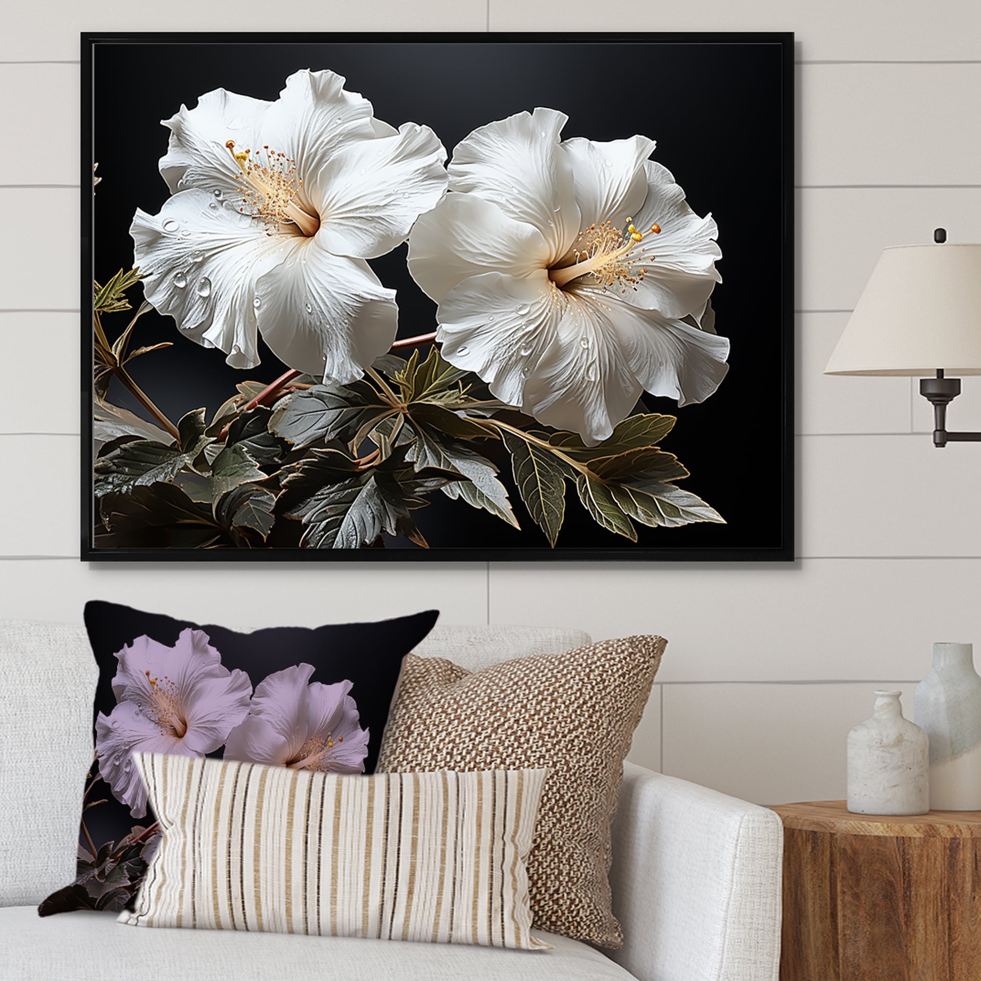 Click here for Designart White Black Framed Wall Art  Hibiscus Fr... prices