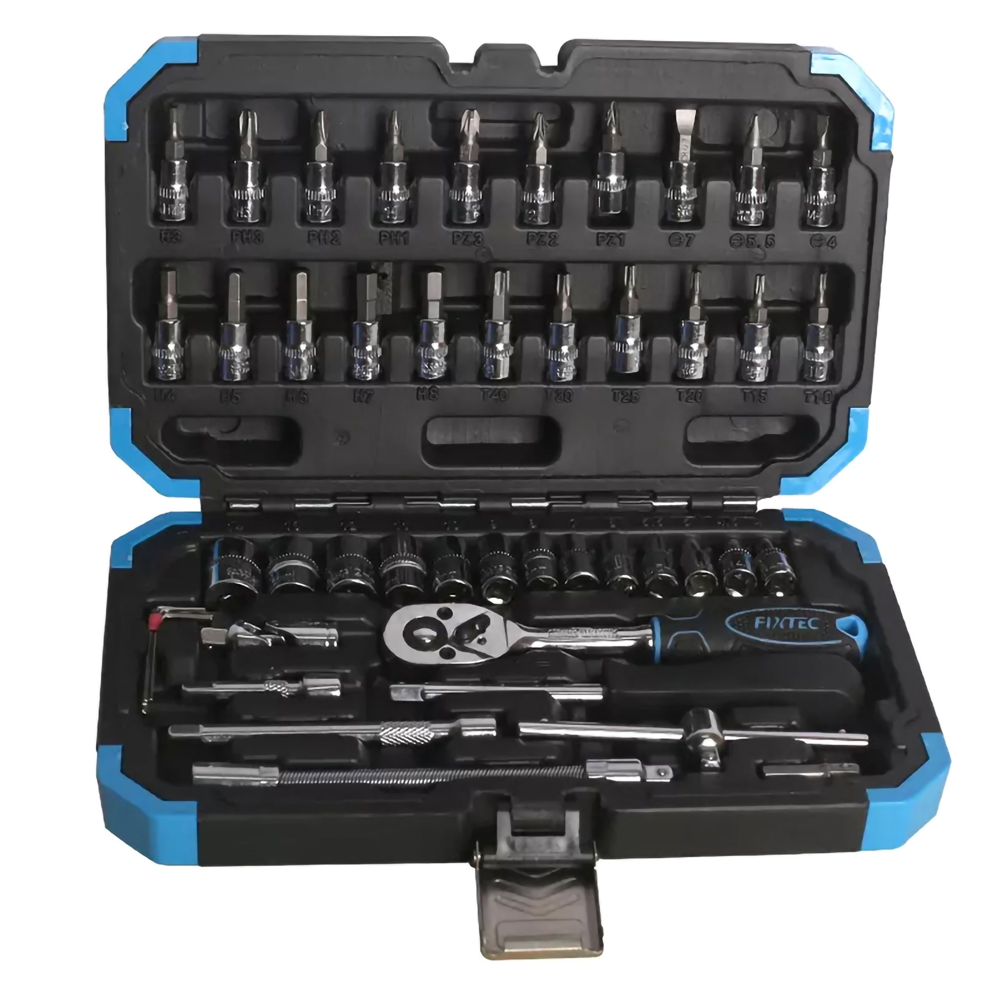 FIXTEC 46PCS 1/4-inch Drive Ratchet and Socket Mechanics Tool Set ...