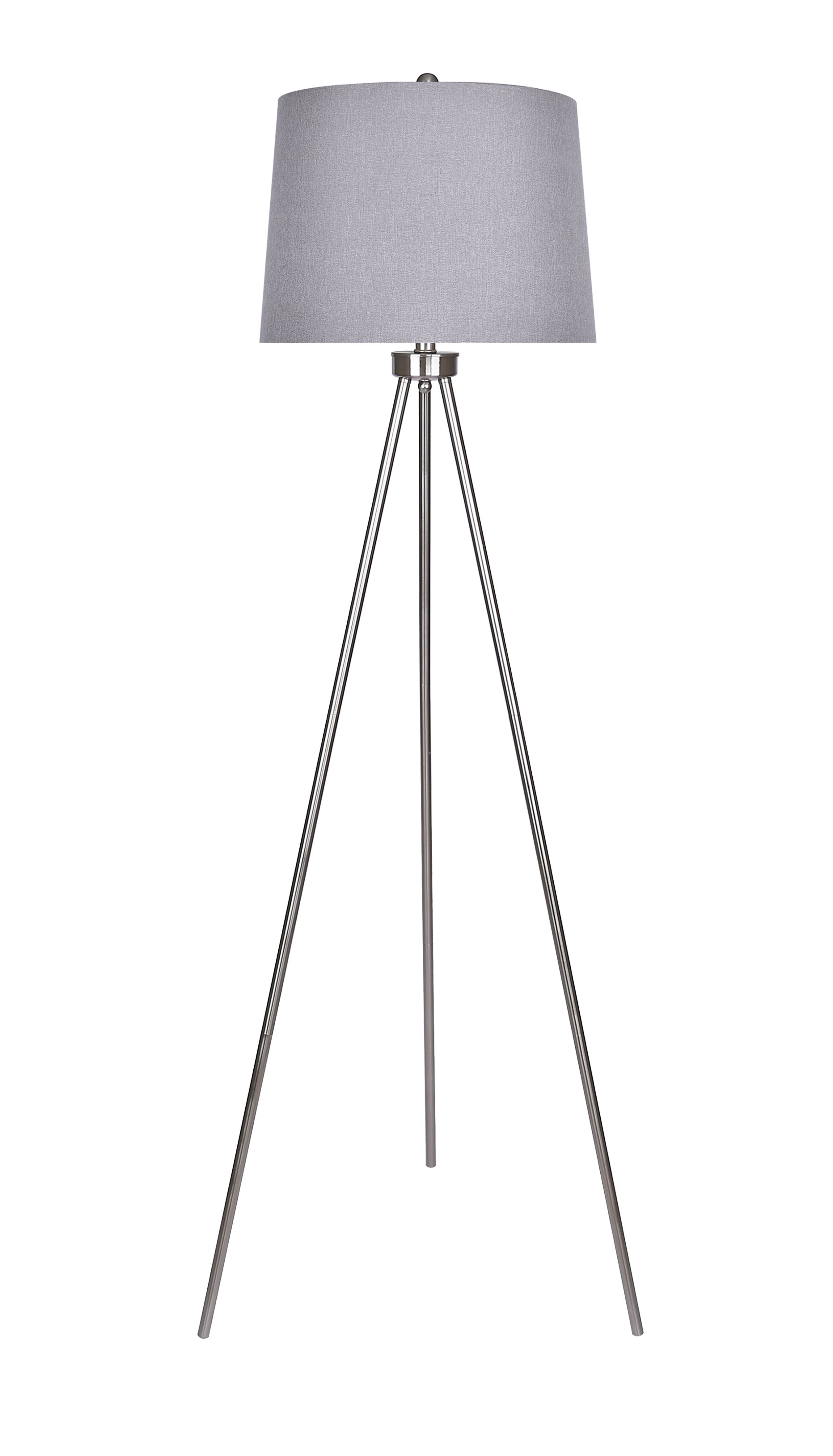 62" Modern Brushed Nickel Floor Lamp w/ Tripod Base Design & Grey ...