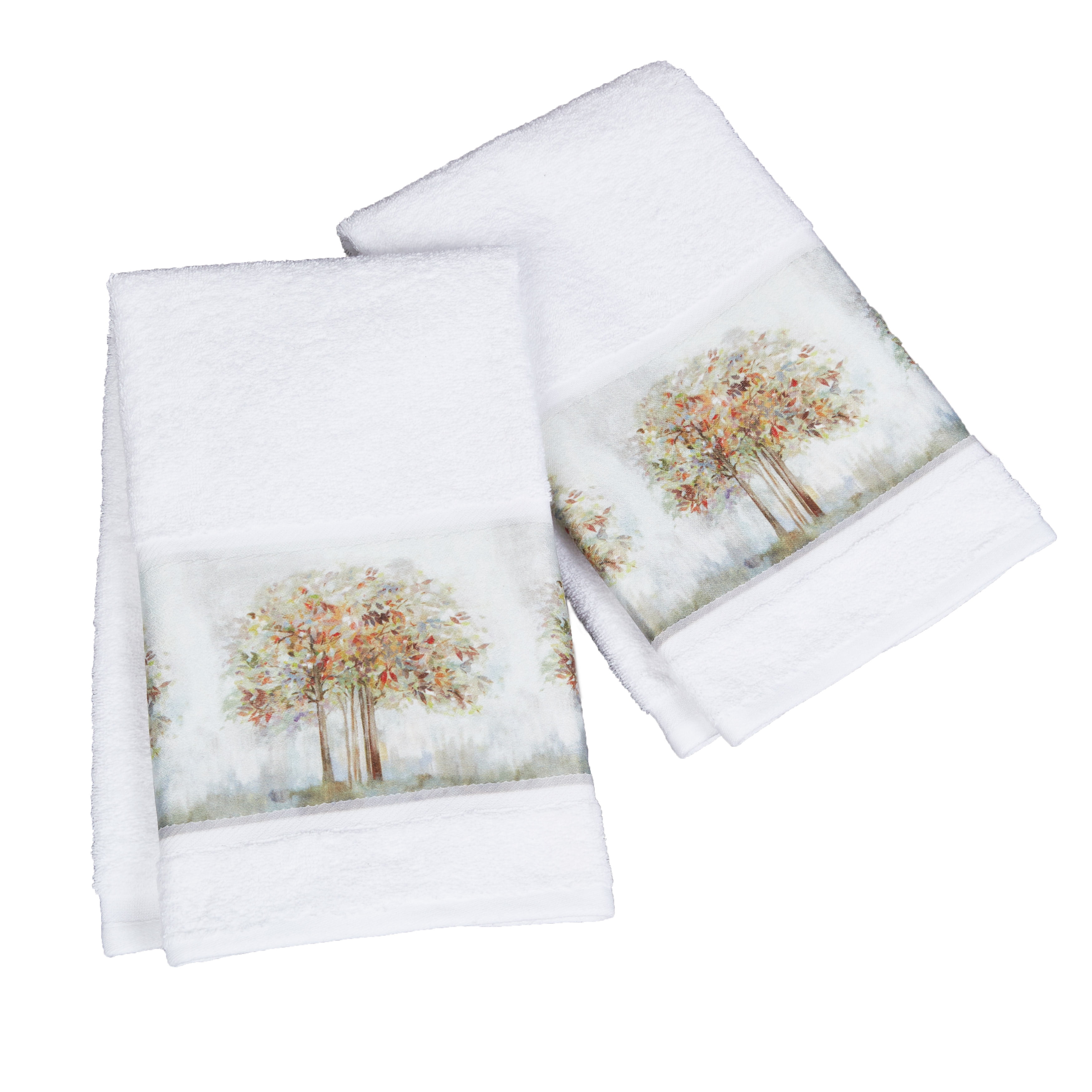 Nature Watercolor Hand Towels - Tree Leaf Bathroom Decoration - Set of ...