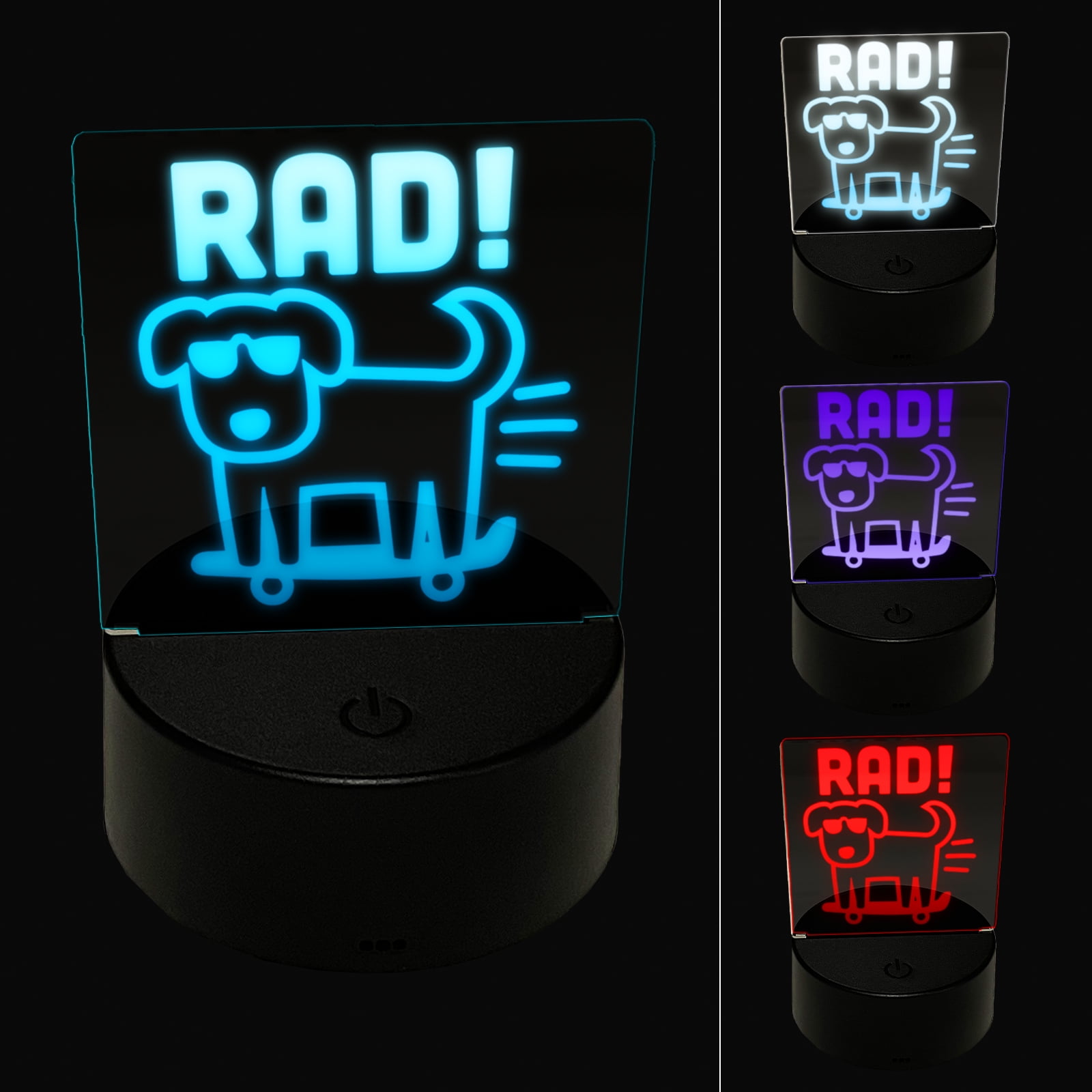 Rad Dog on a Skateboard LED Night Light Sign 3D Illusion Desk ...