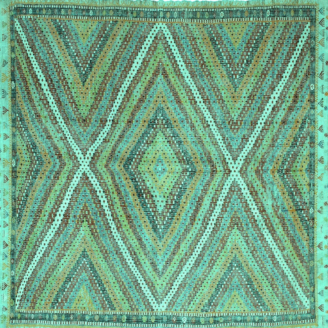 Ahgly Company Machine Washable Indoor Square Southwestern Turquoise ...