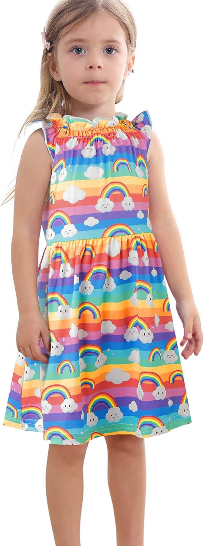 Toddler Girls Summer Clothes Rainbow Sleeveless Dress Spring Sundress ...