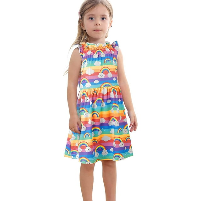 Toddler Girls Summer Clothes Rainbow Sleeveless Dress Spring Sundress ...