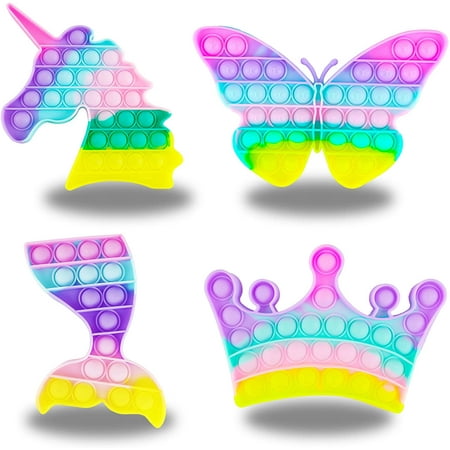 SHIYIBLD 4 Packs Push Pop Poop Fidget Toy, Unicorn Butterfly Mermaid ...