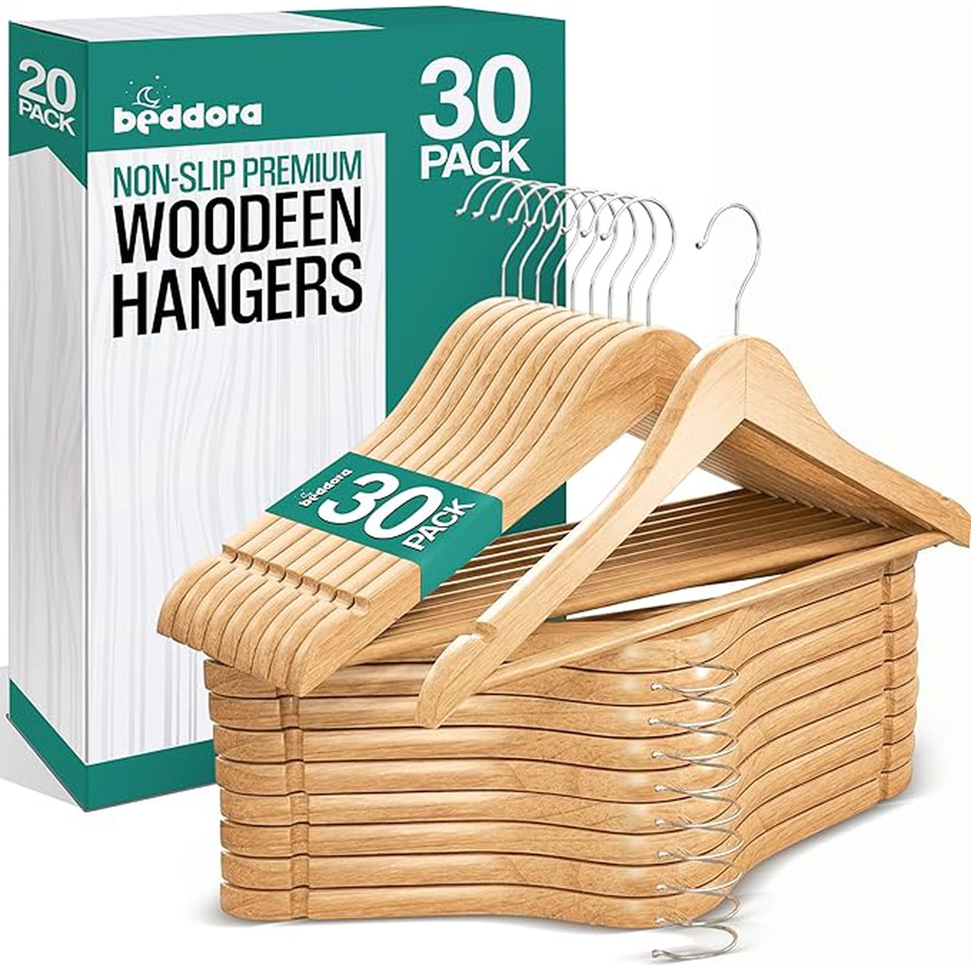 Click here for Beddora Wooden Hangers 30 Pack  Natural Wood Heavy... prices