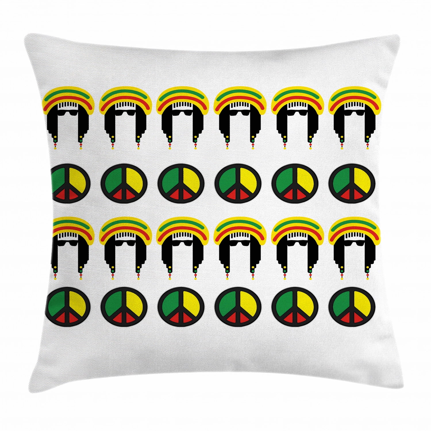 Jamaican Throw Pillow Cushion Cover, Collection of Reggae Icons ...