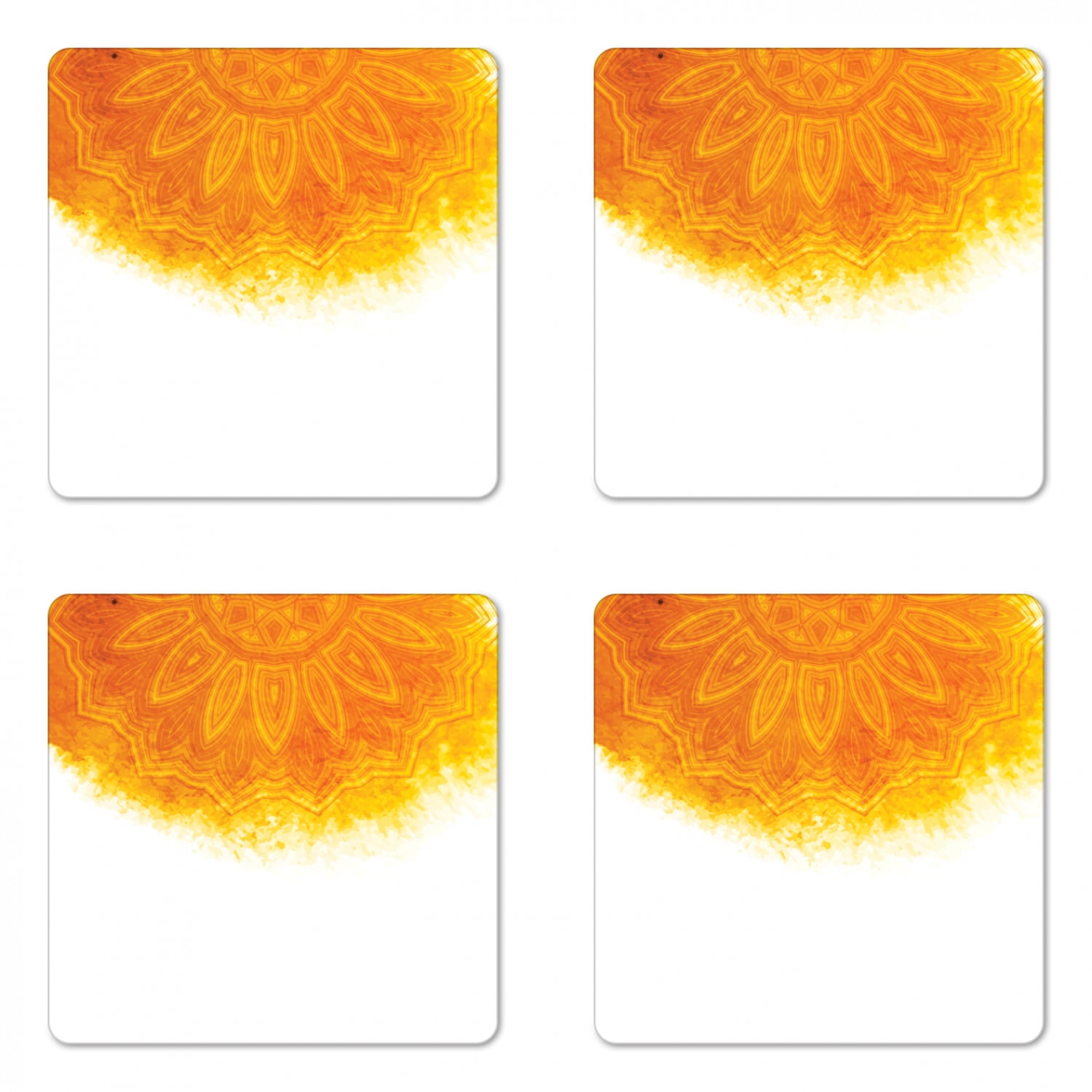Boho Coaster Set of 4, Bohemian Style Round Tribal Motif with ...