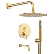 Brushed Gold Shower System with Tub Spout and Handheld Shower,Valve ...