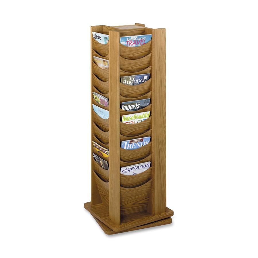 Safco, 48-Pocket Solid Wood Rotating Display Rack, 1 Each, Mocha ...