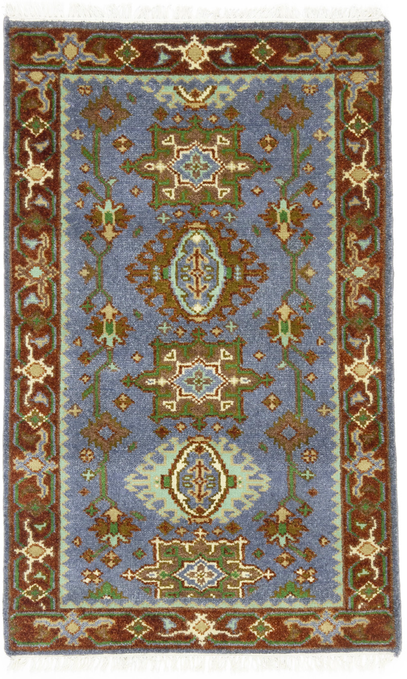 Blue-gray Geometric 3X5 Indo-Karajeh Oriental Rug - Walmart.com