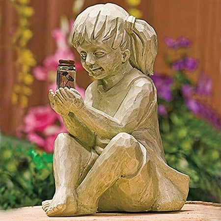 Garden Children Solar Lighted Firefly Jar Boy Girl Statue, Kids with ...
