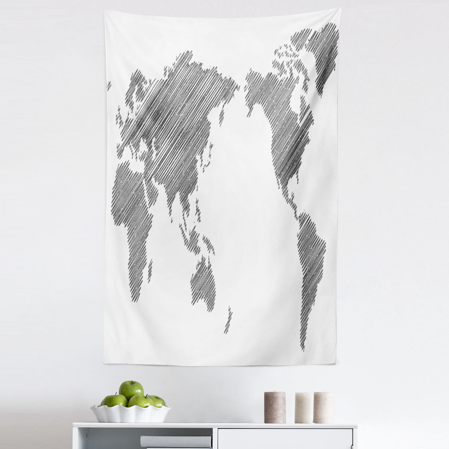 World Map Tapestry, Sketchy Striped Continents Cartography Geography ...