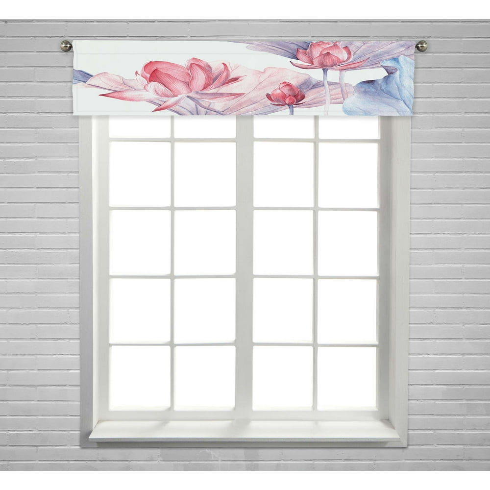 ECZJNT botanical Lotus flower pink Window Curtain Valance Rod Pocket ...