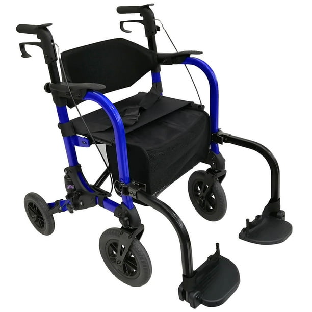LivingSURETM Rollator Walker & Transport Wheelchair Combo XL, Blue ...