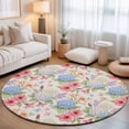 Blue Pink Floral 4FT Round Area Rugs Retro White Blue Pink Yellow ...
