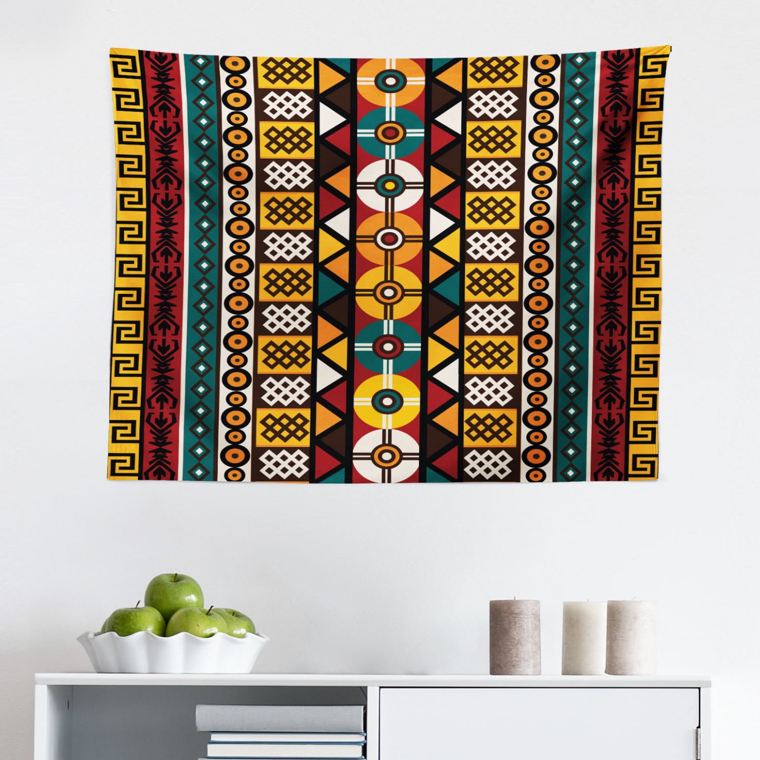 Kente Pattern Tapestry, Tribal Traditional Triangles and Stripes ...