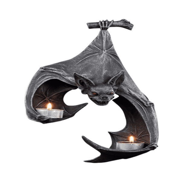 Qtmnekly Halloween Bat-Shaped Candlestick Resin Hanging Garden Statue ...