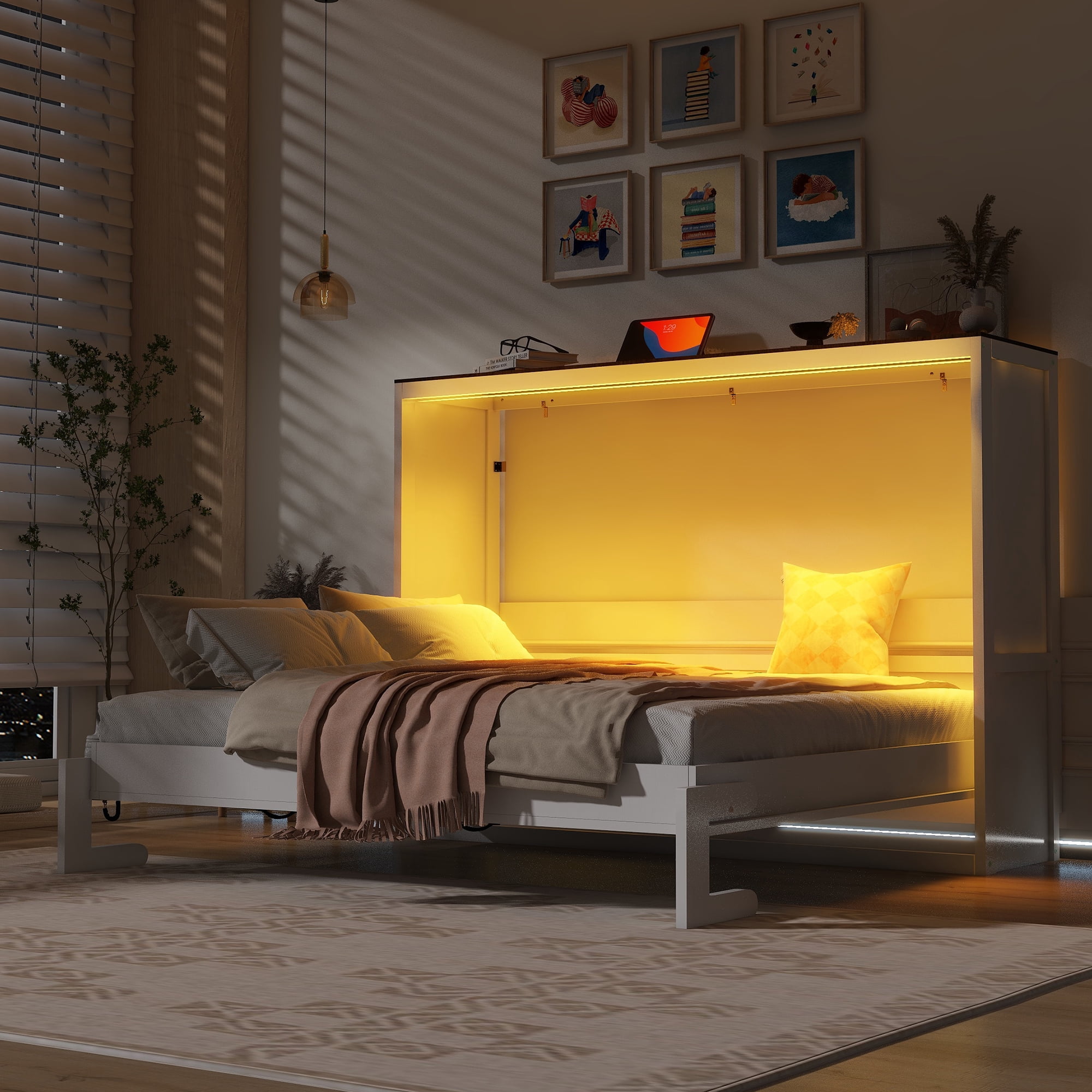 Click here for Euroco Wood Queen Size Murphy Bed With Storage Cab... prices